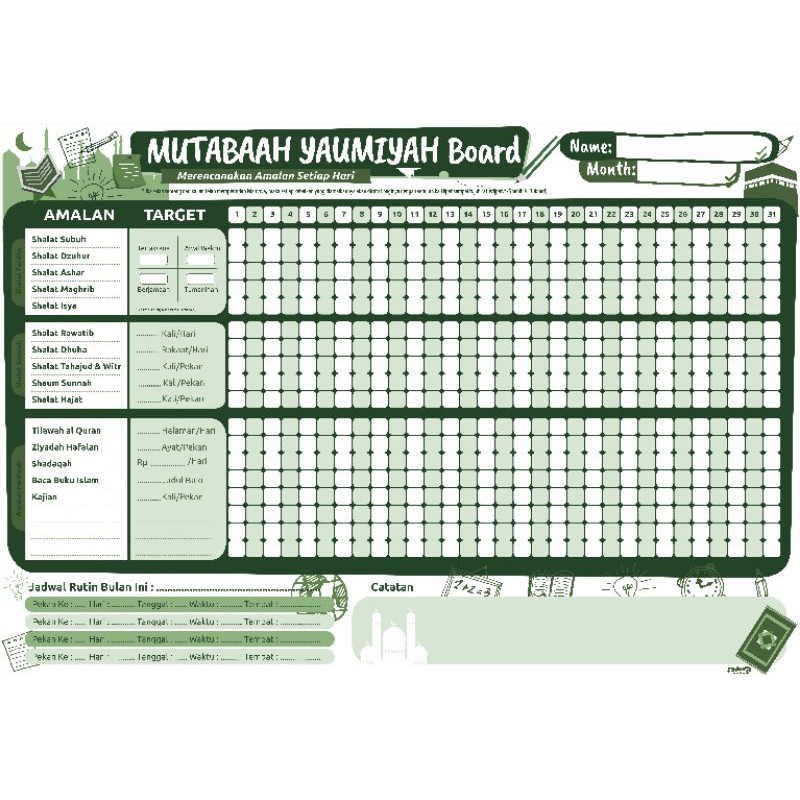 Jual MUTABAAH YAUMIYAH White Board Rajin Shalat Solat Ibadah | Shopee ...