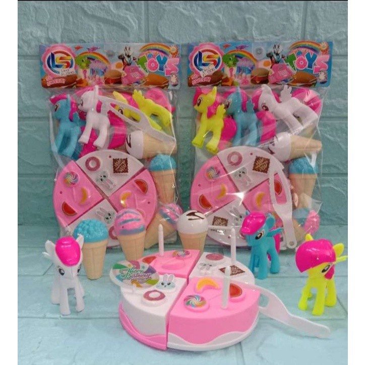 Jual Mainan Anak Isi 3 Kuda Poni Kue Tart Potong Ulang Tahun Es Krim ...