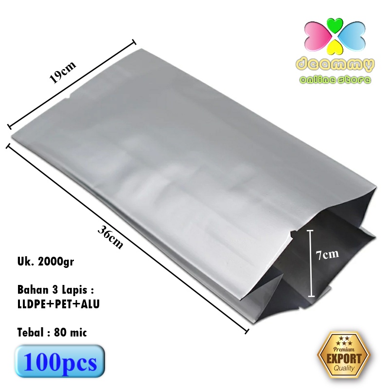 Jual Aluminium Foil Gusset 19 x 36 cm | Kantong Gusset 1000gr - 1Pak ...