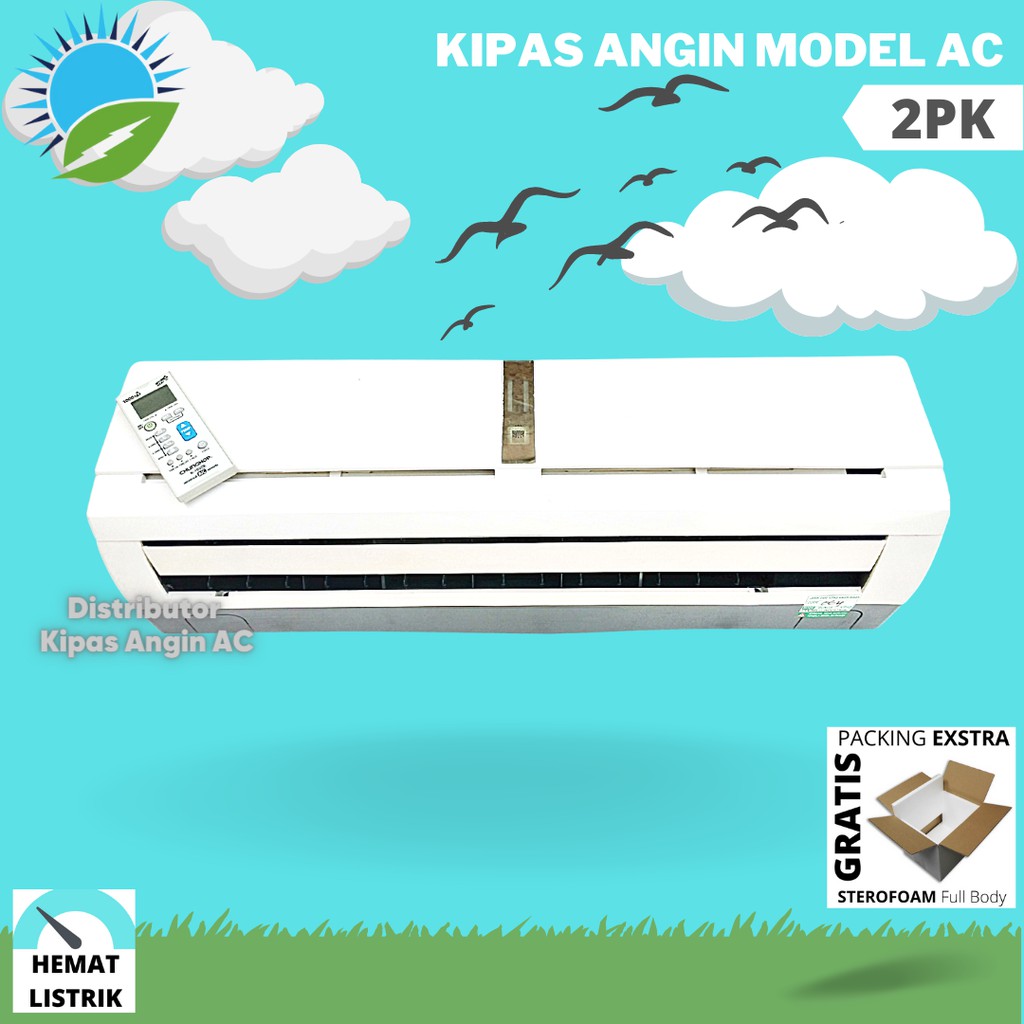 Jual Kipas Angin AC Remote 2PK + LED + ICE GEL | Kipas Dinding Remot ...