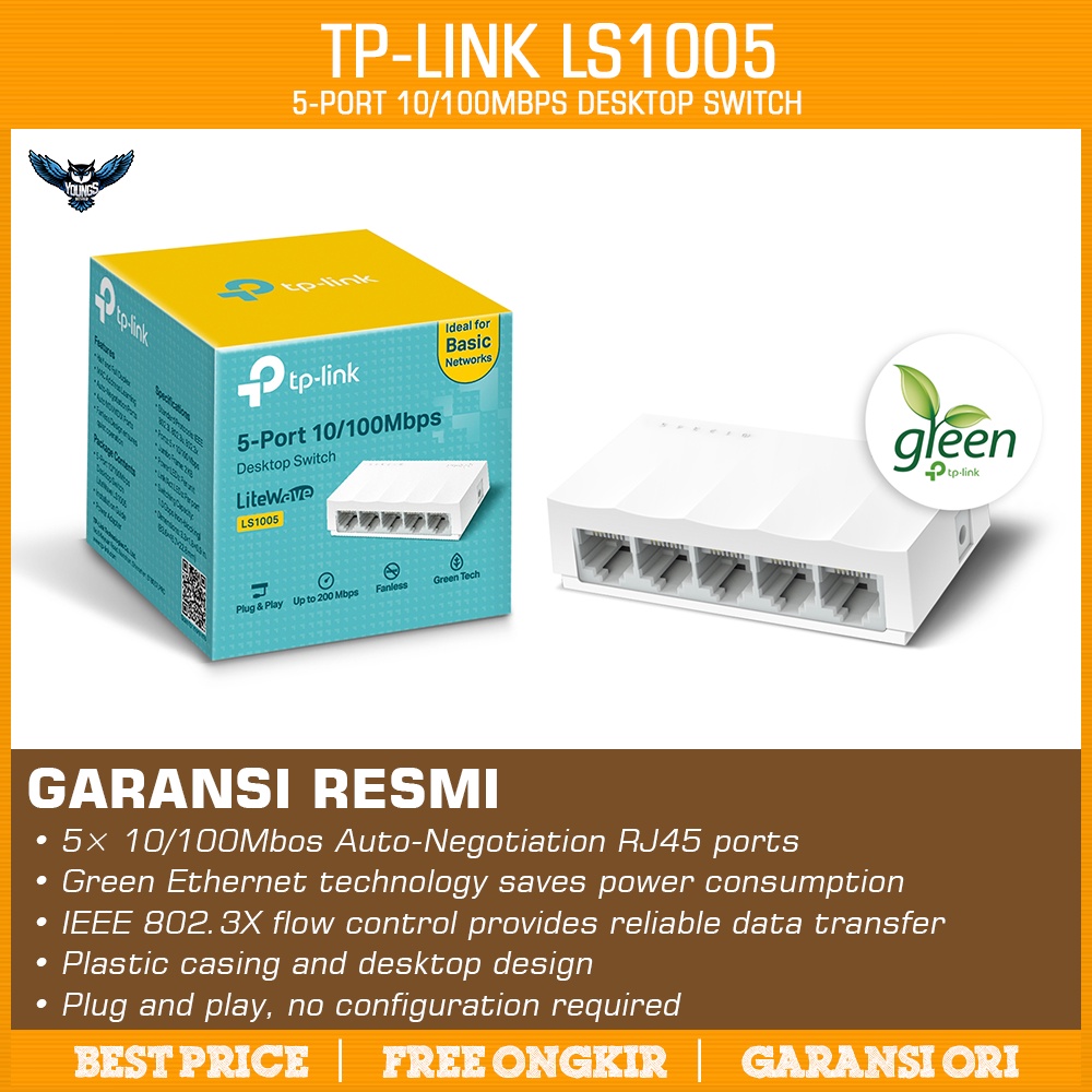 Jual TP-Link LS1005 5 Port 10/100Mbps Desktop Switch Hub Unmanaged LS ...