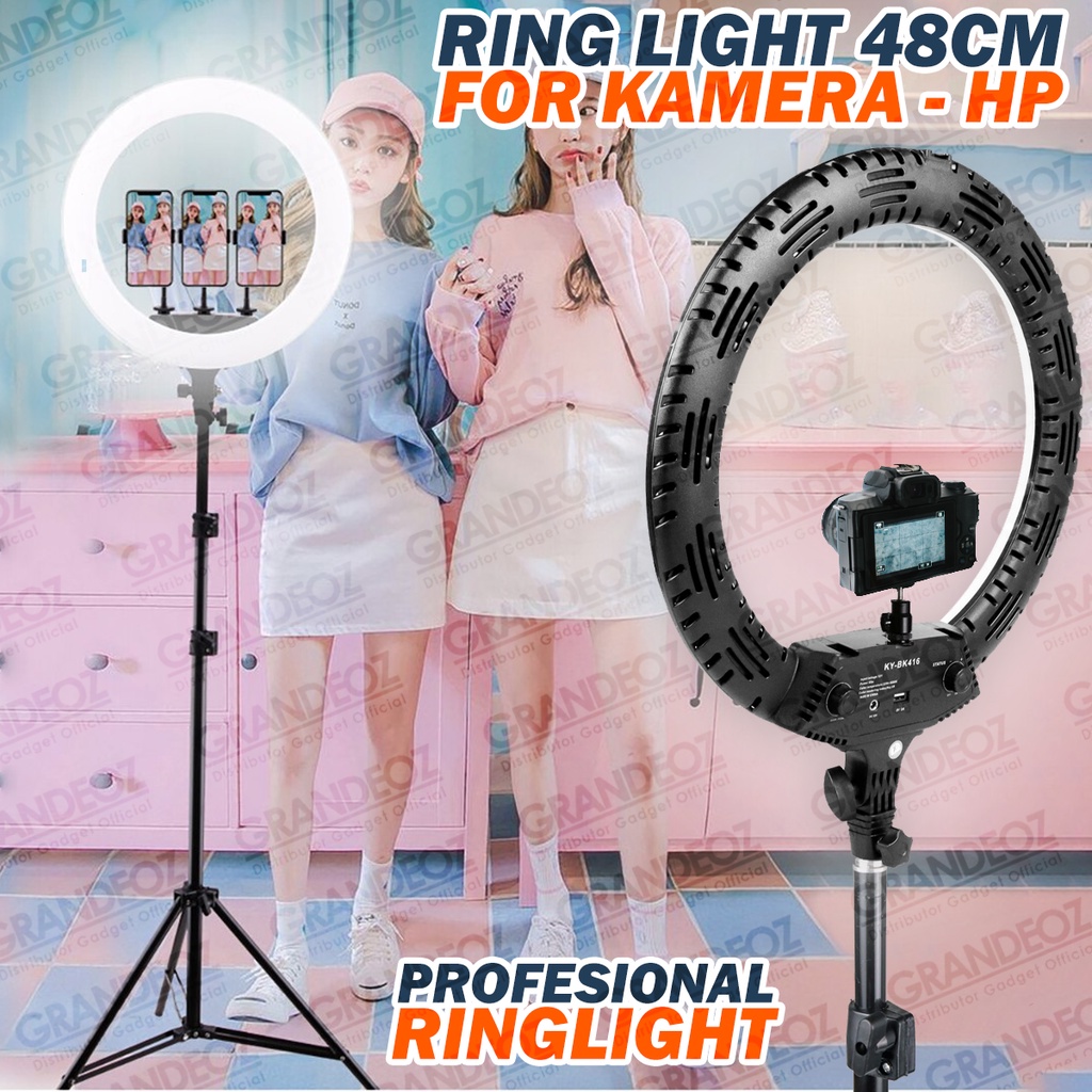 Jual Ring Light 48cm + Light Stand Tas Lampu RingLight 416 LED 65W 18 ...