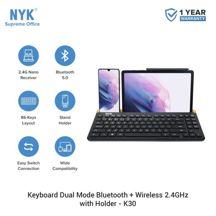 Jual Keyboard Bluetooth NYK K30 Dual Mode Wireless with Holder HP ...