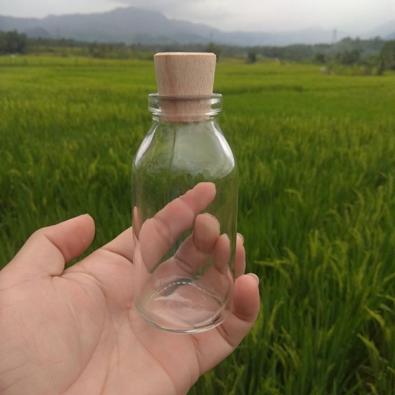 Jual BOTOL KACA TUTUP KAYU 100 ML / BOTOL SOUVENIR | Shopee Indonesia