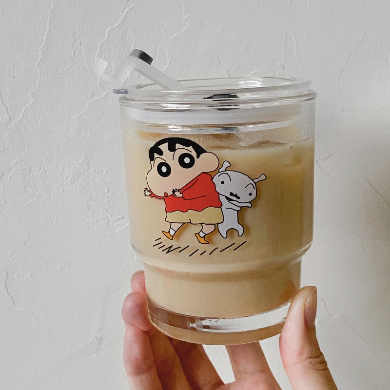 Jual [JAFA] JJANGU Cute Cartoon Glass Tumbler with Lid and Straw ...