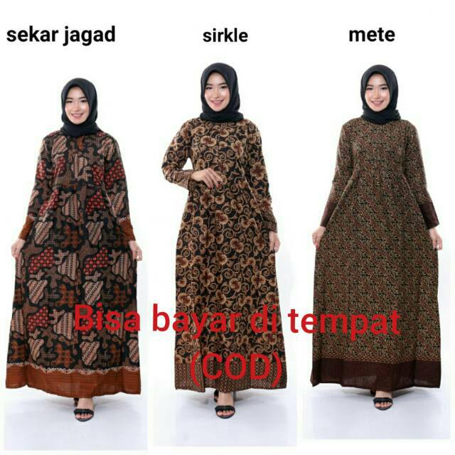 Jual Long Dress batik gamis batika nadine manggar kobis kupu padi ulir ...