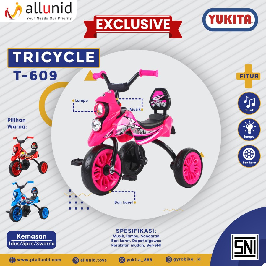 Jual Sepeda Anak Roda Tiga TRICYCLE YUKITA T-609 bike bikecycle cycle ...