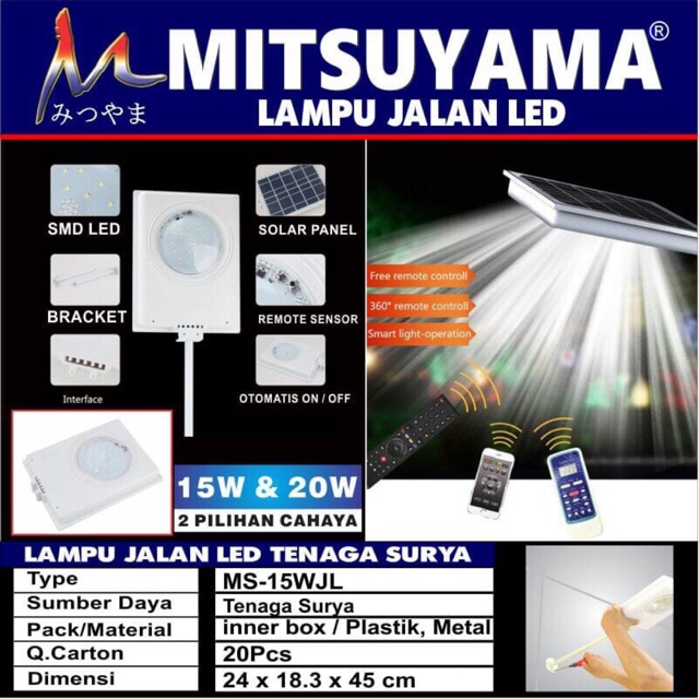 Jual Lampu Jalan Tenaga Surya 15 Watt 20 Watt MS-15WJL 15WLJ Mitsuyama | Shopee Indonesia