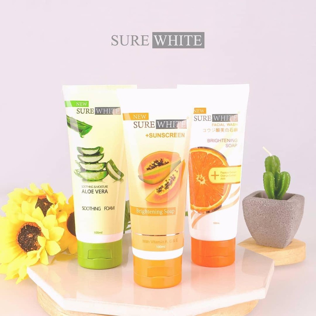 Jual Sure White Facial Foam & Brightening Soap 100ml Izin BPOM | Shopee ...