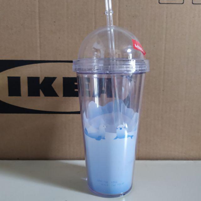 Jual Miniso Tumbler / Miniso Dolphin Double Wall Cup With Straw / Glass ...