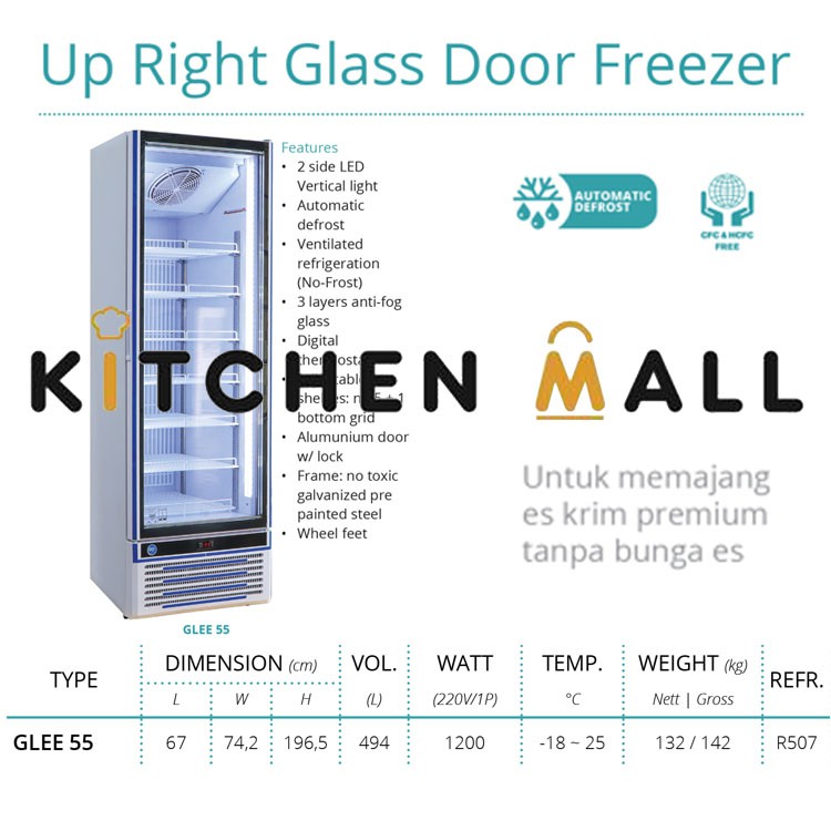 Jual GEA GLEE 55 up right glass door freezer - showcase ice cream tanpa ...