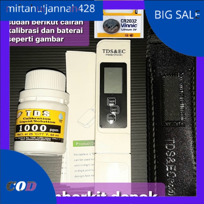 Jual Paket TDS dan EC meter berikut cairan kalibrasi tds + baterai cadangan | Shopee Indonesia