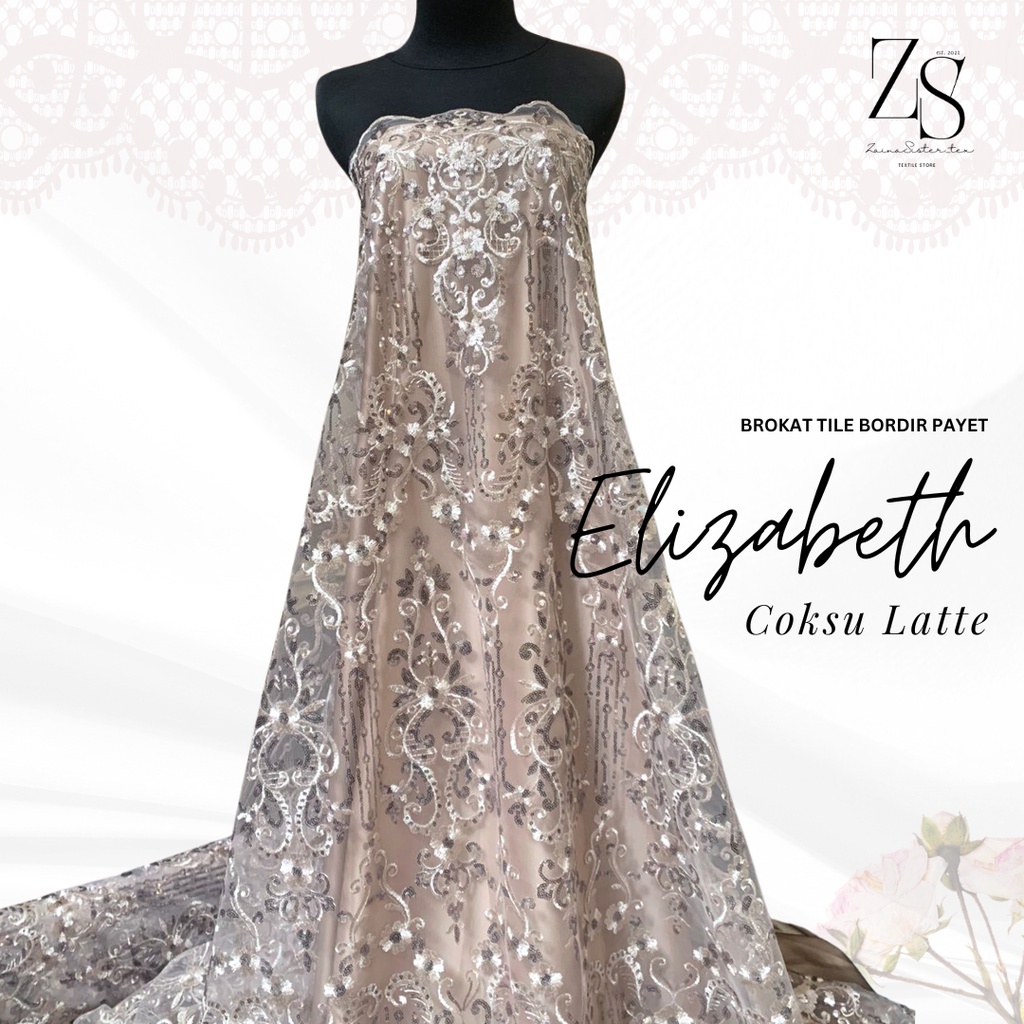 Jual Bahan Kain Kebaya Brokat Tile Payet Bordir Mewah Elizabeth Warna ...
