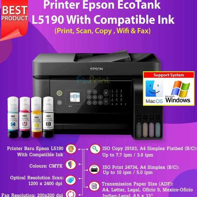 Jual Printer Epson L5190 Print Scan Copy Wifi Fax All-In-One Inktank ...