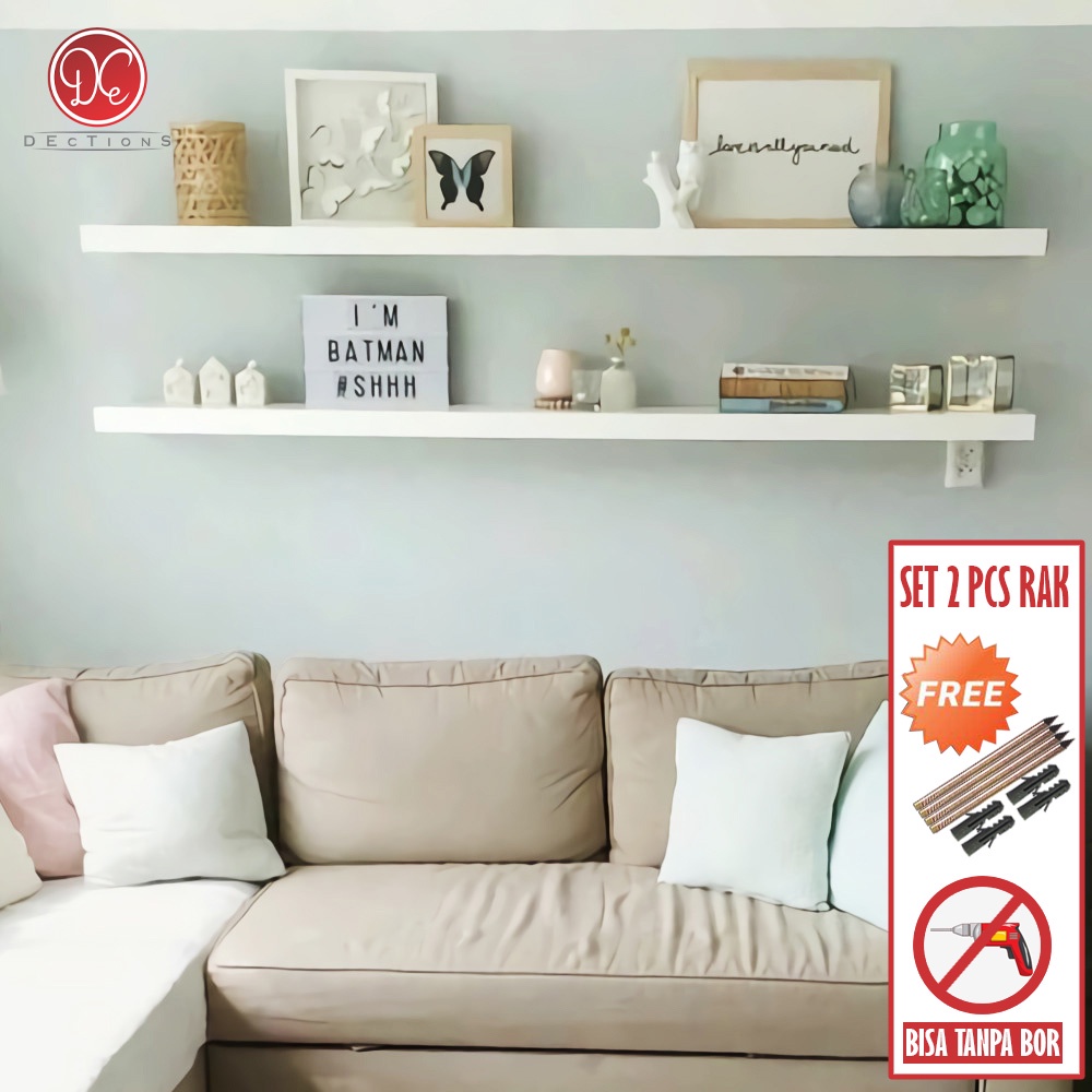 Jual Rak Hiasan Dinding 120x12 cm Set 2 Buah/Ambalan Dinding Kayu ...