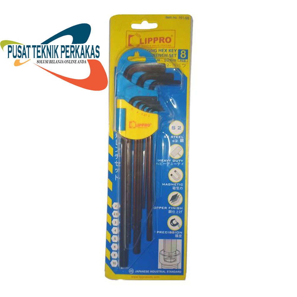 Jual LIPPRO 161-S8 kunci L set 8 pc extra long hex key segi enam HEAVY ...