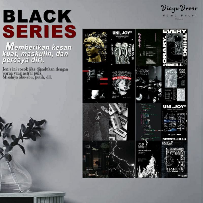 Jual Poster Dinding Aesthetic Tema Black Series isi 16 pcs | Poster ...