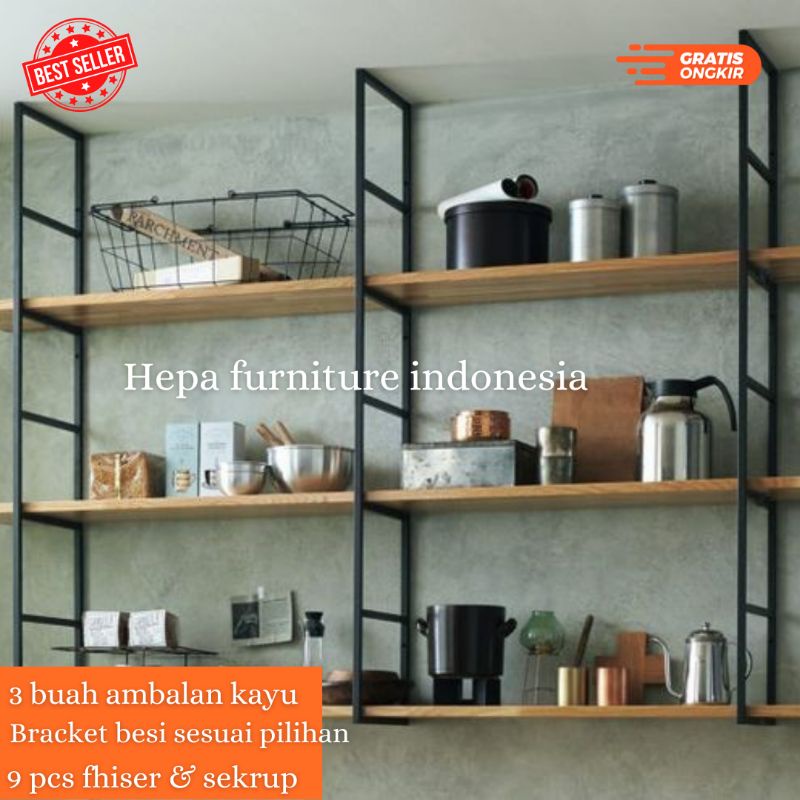 Jual Rak Susun Kayu Papan Ambalan Kitchen Set Atas Tempat Bumbu ...