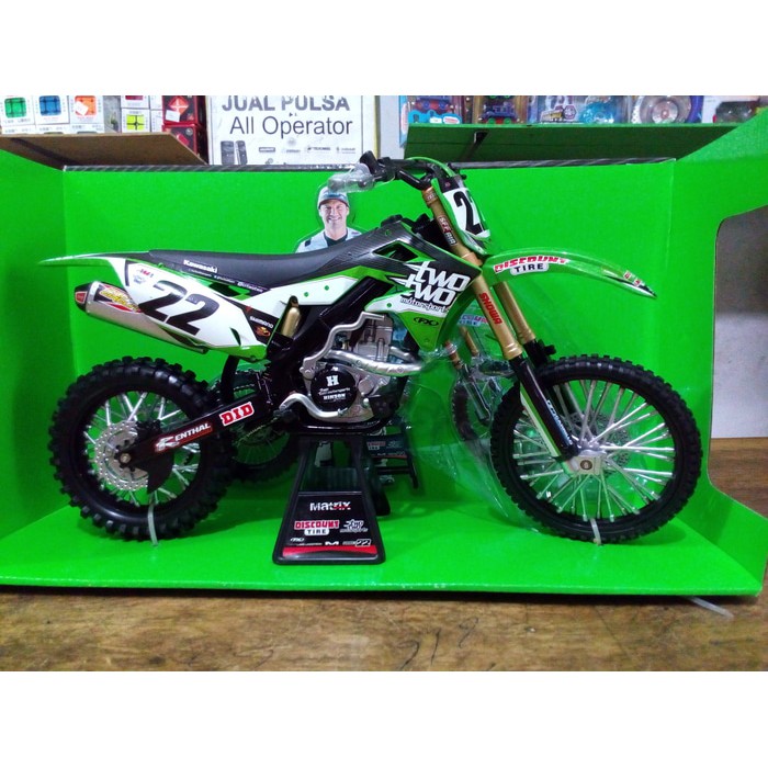 Jual Diecast Miniatur Motor Trail Kawasaki KX450 F Chad Reed No 22 ...