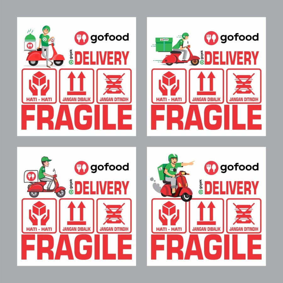 Jual stiker gofood go food gojek delivery stiker makanan fragile 5.5x5 ...