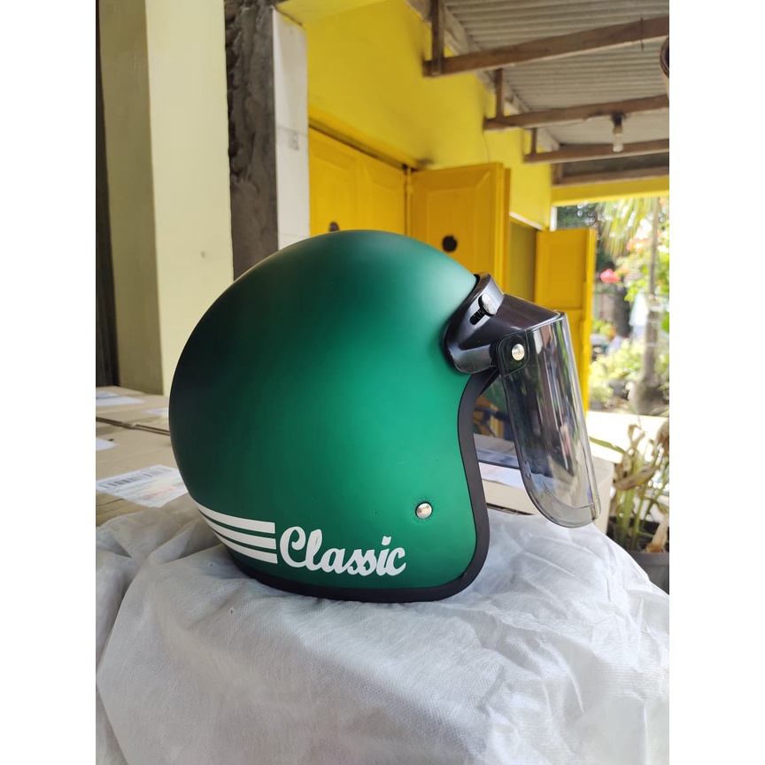 Jual HELM BOGO DEWASA CLASIK TIGA GARIS+KACA FREE PACKING DAN PENGAMAN ...