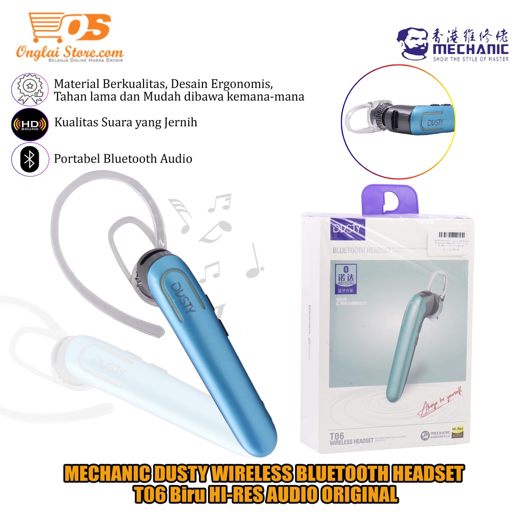 Jual Mechanic Dusty Wireless Bluetooth Headset T06 Hijau Hi-Res Audio ...