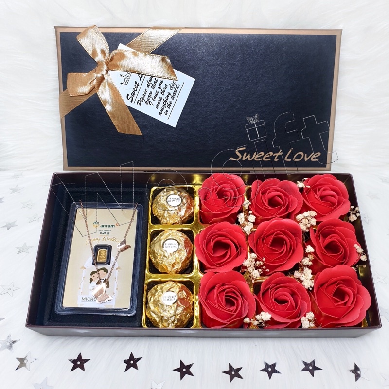 Jual Kado Emas Antam 0,25gr Wedding | Anniversary dlm Flower Box ...