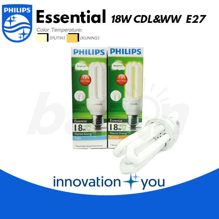 Jual PHILIPS ESSENTIAL 18W E27 | Lampu Hemat Energi | Putih Atau Kuning ...