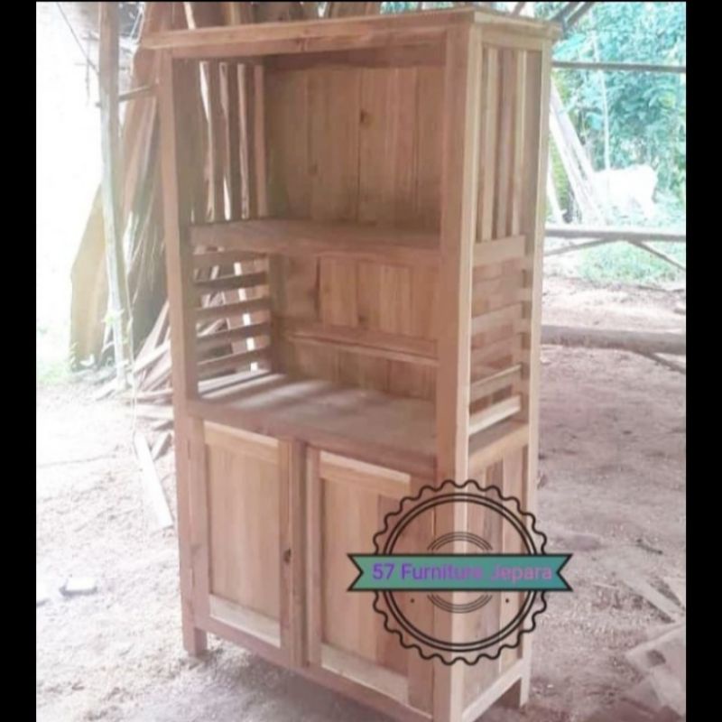 Jual Rak lemari gerabah dapur kayu jati mentahan - Rak piring/gelas ...
