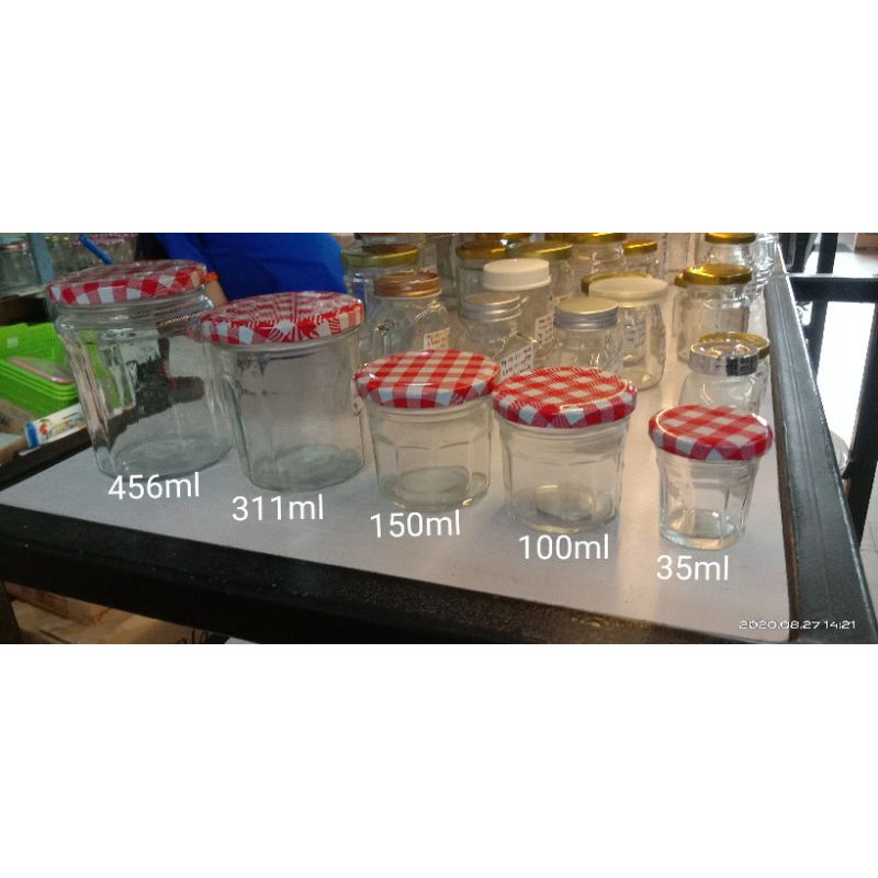 Jual 1 set Jar Selai Tutup Kotak2 Merah / Botol Selai/Botol sambal ...