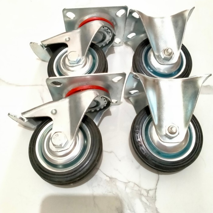 Jual roda rem karet 3 inchi 1 set (4pcs) | Shopee Indonesia