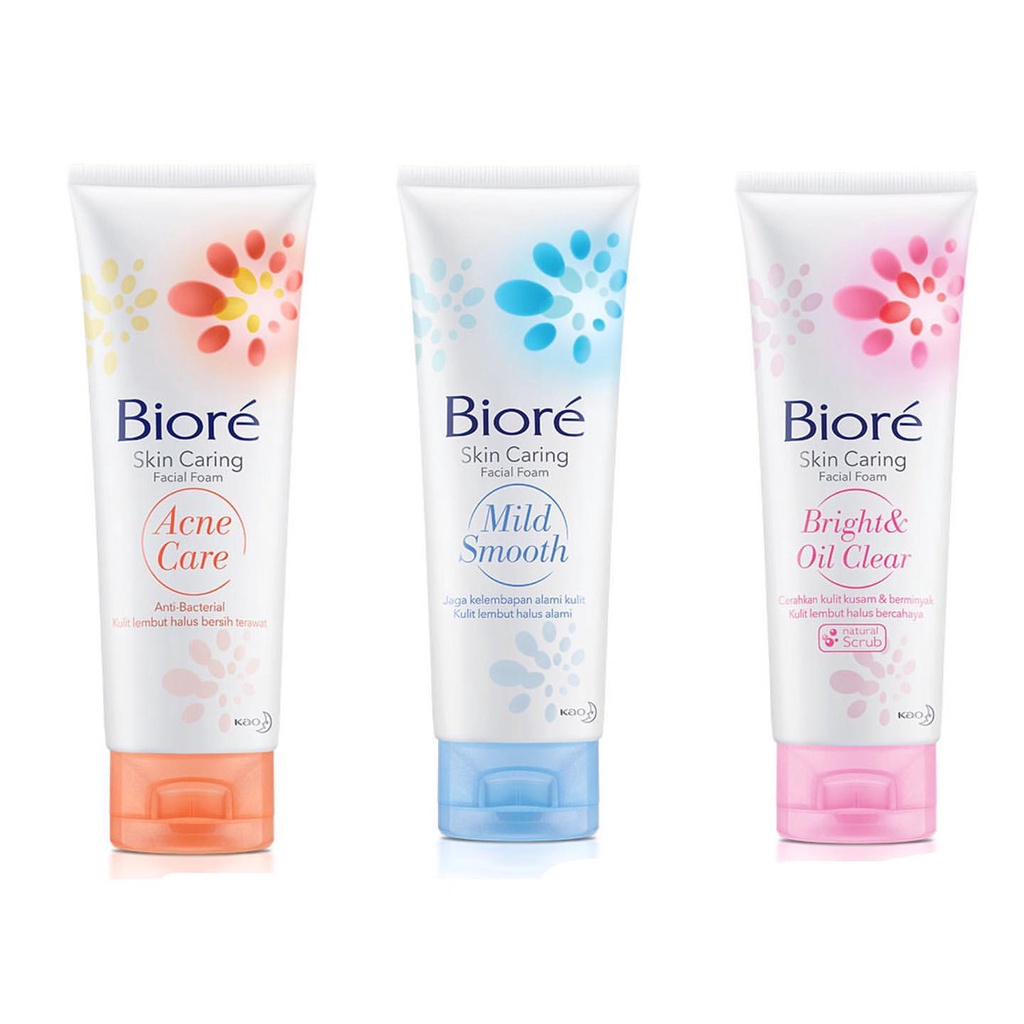 Jual BIORE Skin Caring Facial Foam Mild Smooth / Acne Care / Bright ...