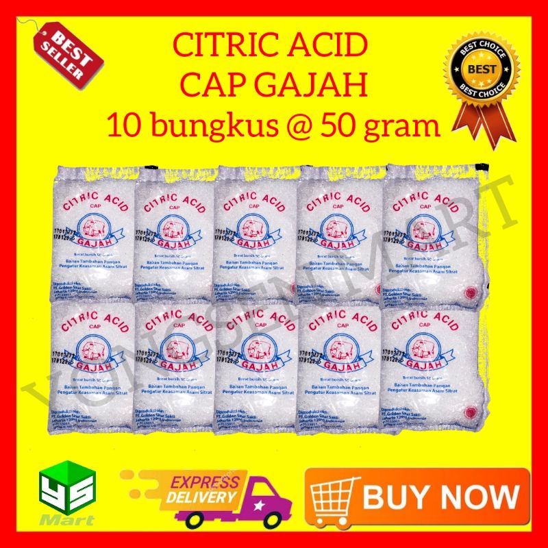 Jual Citric acid cap gajah 10 bungkus @ 50gr asam citrun , pemutih ...