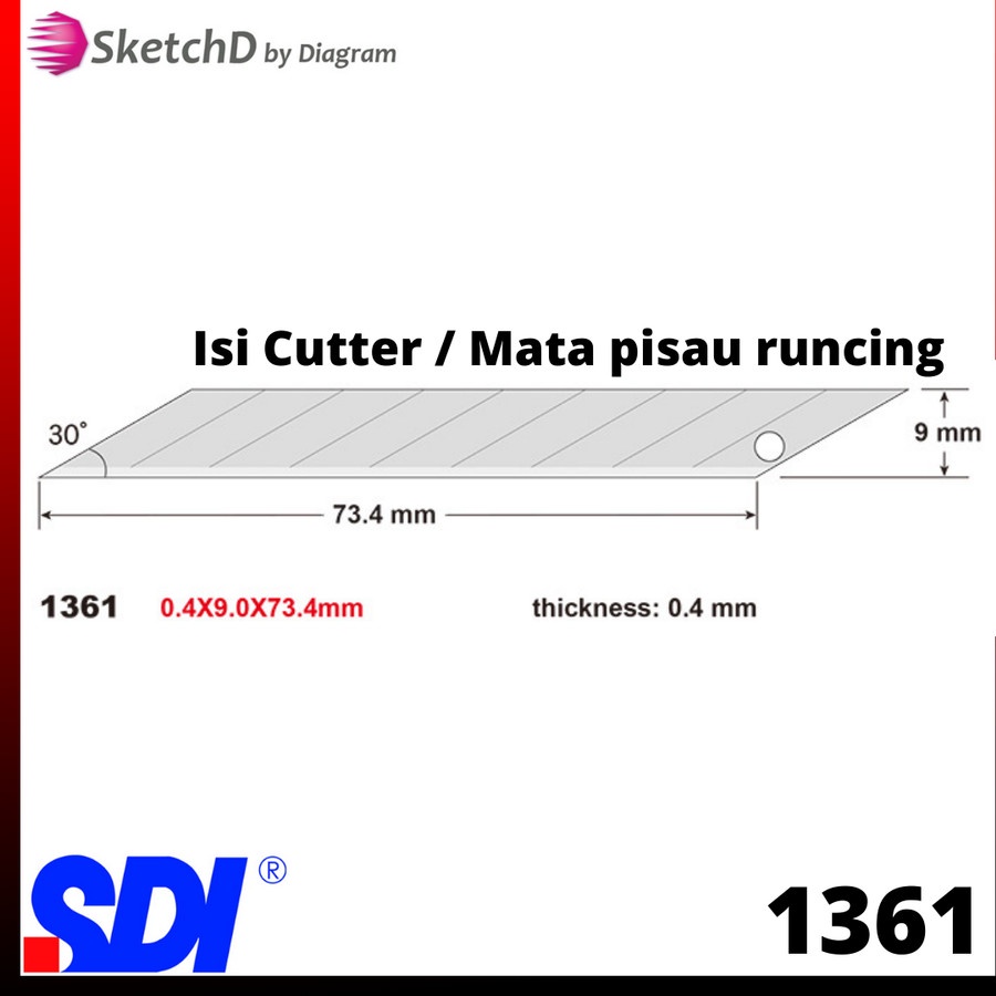 Jual Isi Cutter mata pisau ujung runcing SDI Knife Blade 1361 10 pcs ...