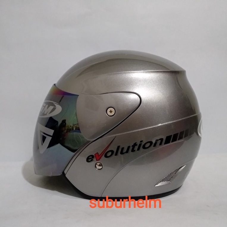 Jual HELM GM EVOLUTION SOLID GREY HALF FACE SINGLE VISOR RAINBOW SNI ...