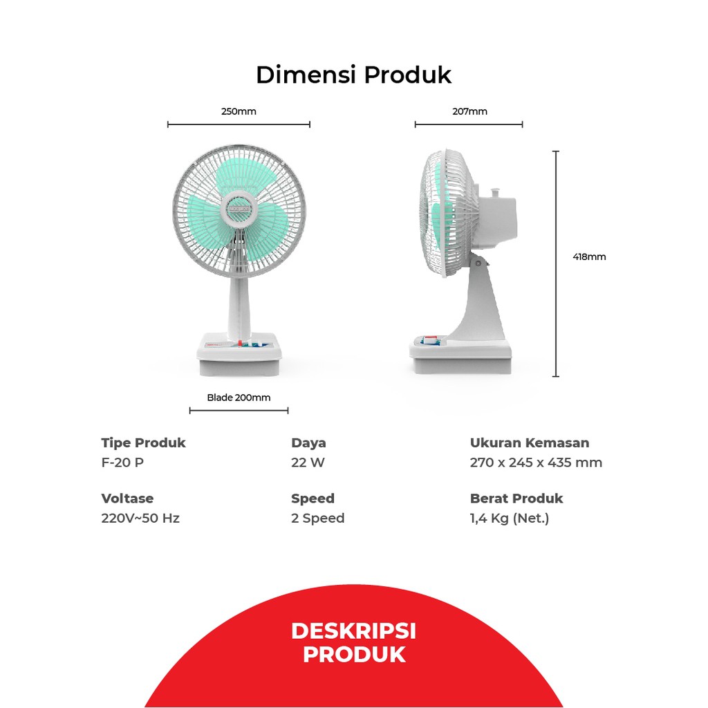 Jual MASPION F 20 P Kipas Angin duduk / deskfan 8 inch | Shopee Indonesia