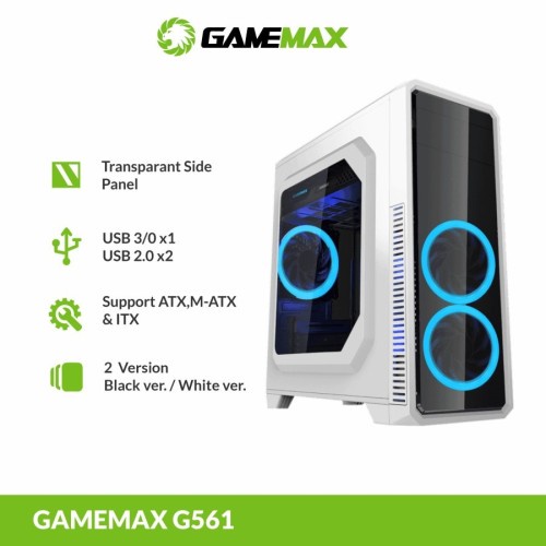 Jual Casing Gamemax G561 WHITE 3 Fan | CASE ATX - MATX | Shopee Indonesia