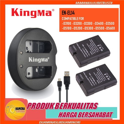 Jual KingMa Paket Complete Battery Baterai Batere Charger Set EN-EL14 Nikon D3200 D3100 D5300 ...
