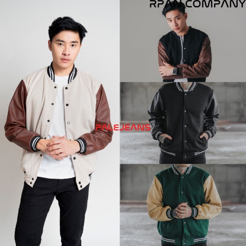 Jual PaleJeans Varsity Jacket Leather Basic / Jaket Varsity Kulit Pria ...