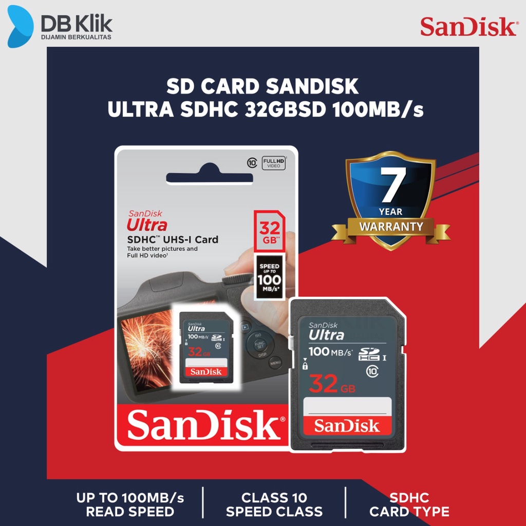 Jual SD Card SanDisk Ultra SDHC 32GB 100MB/s (SDSDUNR-032G-GN3IN) | Shopee Indonesia