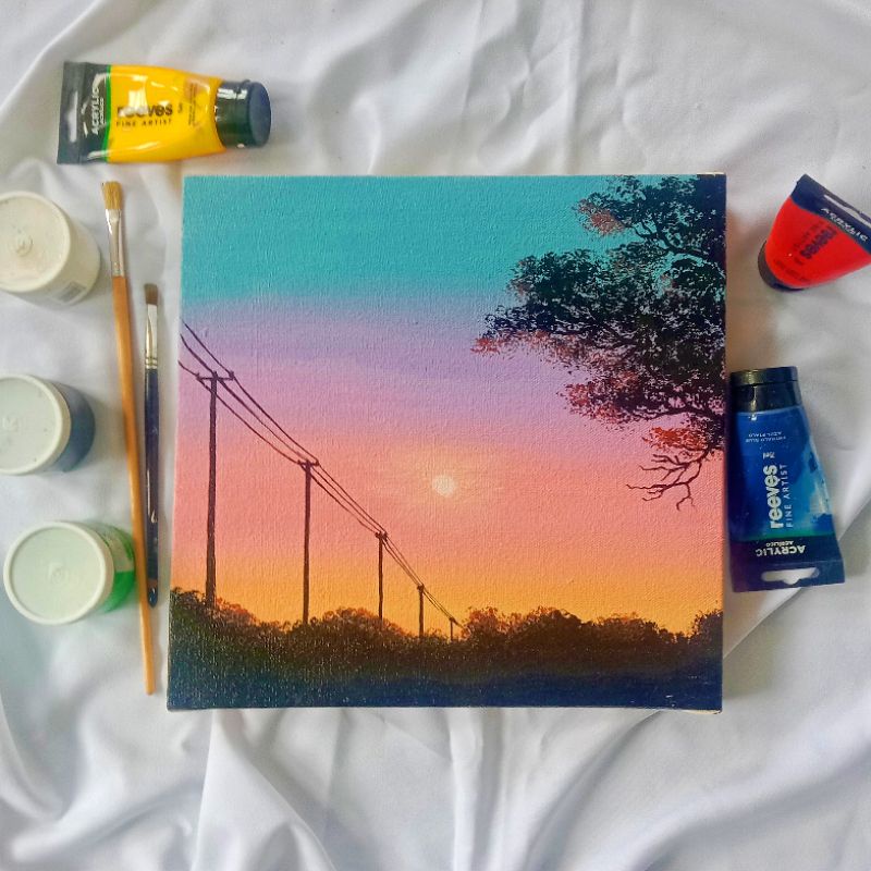 Jual Lukisan Kanvas Canvas Pemandangan Senja Burung / Lukisan Dekorasi ...