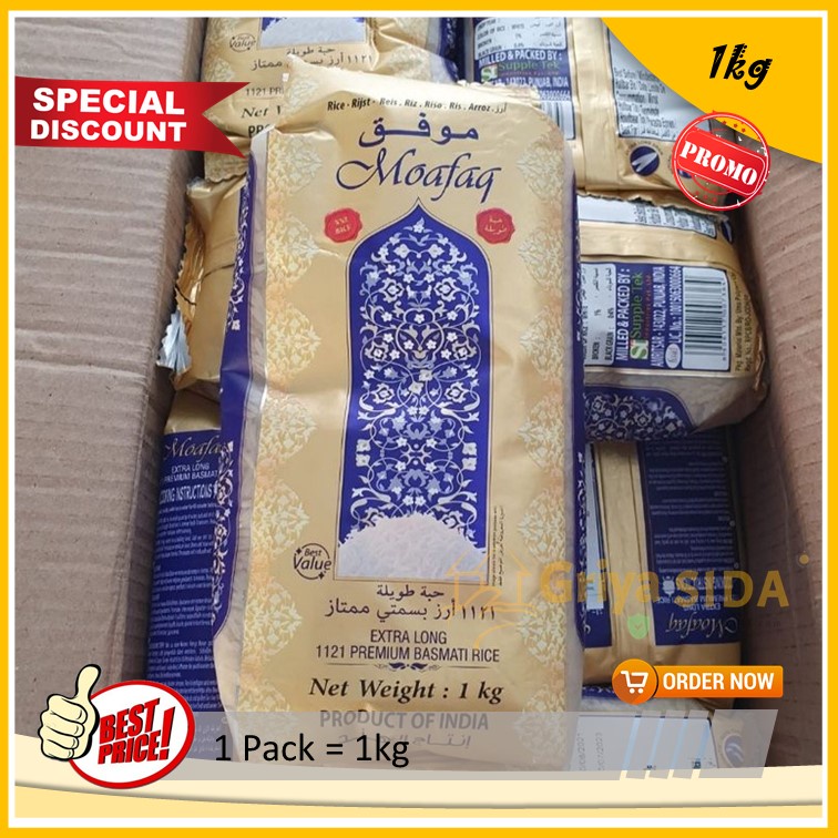 Jual Beras basmati moafaq 1kg Asli moafaq basmati sella rice premium bukan abukass | Shopee ...