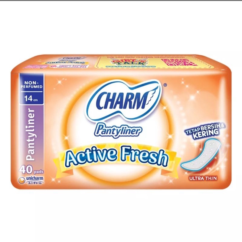 Jual Charm Pantyliner Pure Style Active Fresh Non Perfumed 40 pads ...