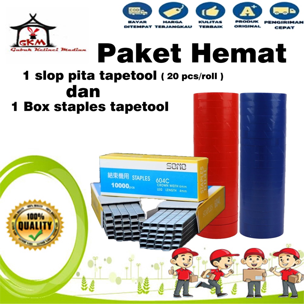 Jual Paket Hemat 1 Slop Pita Tapetool Isi 20 Rol Dan 1 Box Staples ...