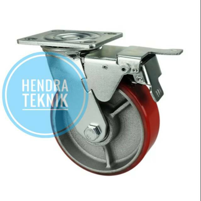 Jual RODA PU REM 4" INCI HEAVY DUTY RODA KARET BESI 100MM REM KUNCI ...