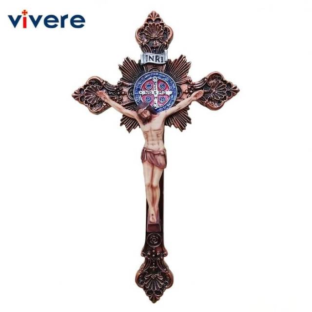 Jual Salib Yesus Plus Medali St Benedictus Motif Tembaga Warna 34 cm ...