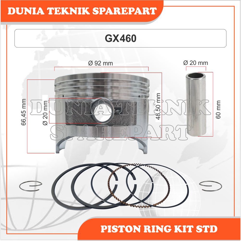 Jual GX460 PISTON RING KIT STD / PPISTON ASSY / PISTON SET UNTUK MESIN ...