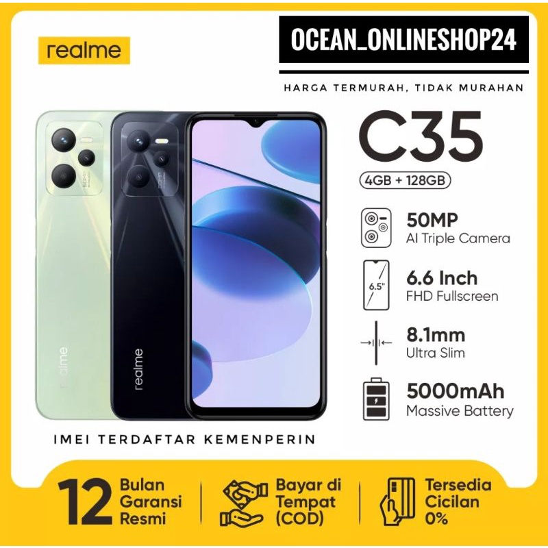 Jual REALME C35 RAM 4GB 128GB - GREEN - 50MP AI TRIPLE CAMERA - 5000mAh ...