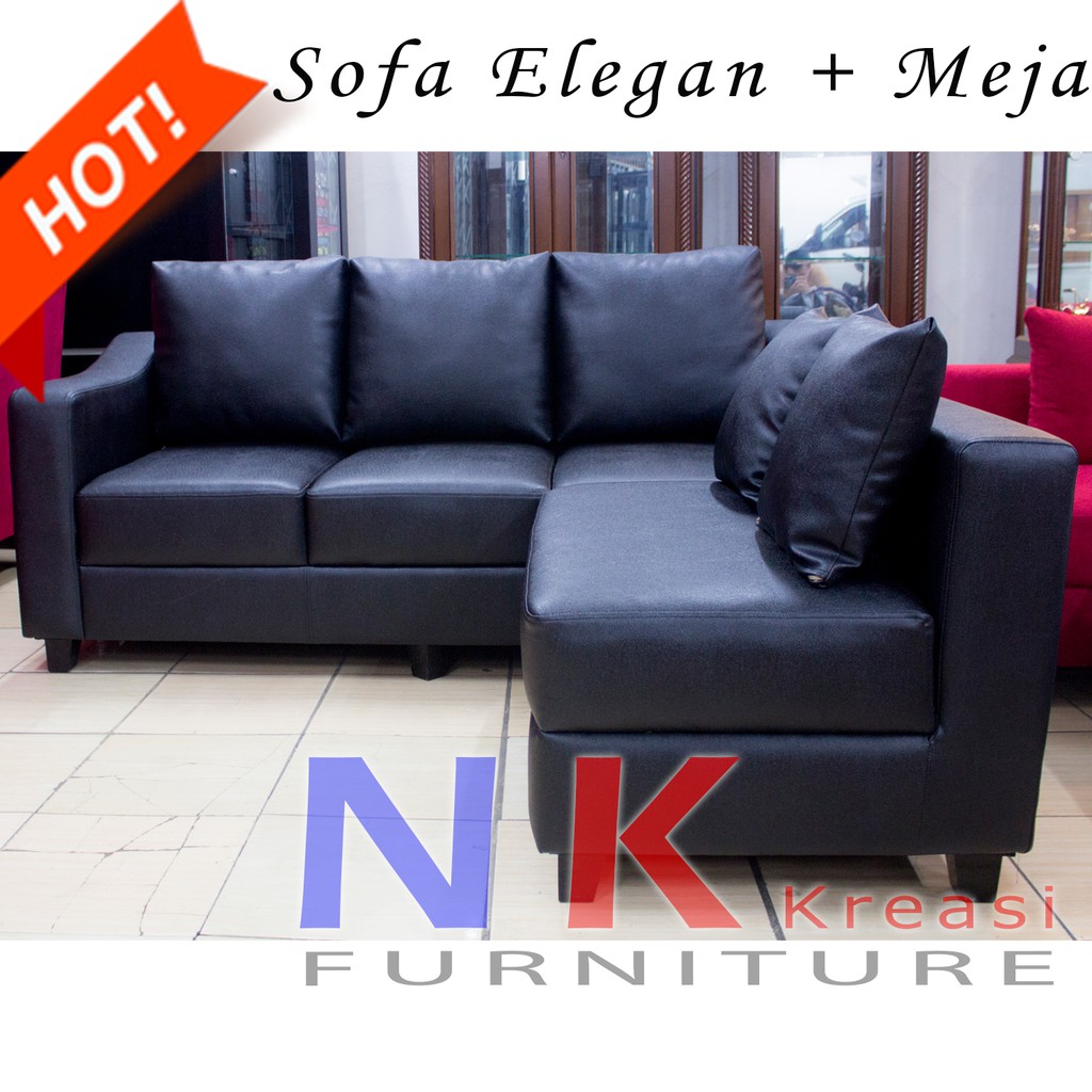 Jual Sofa kursi Tamu L Minimalis, sofa sudut oscar black + MEJA TAMU | Shopee Indonesia