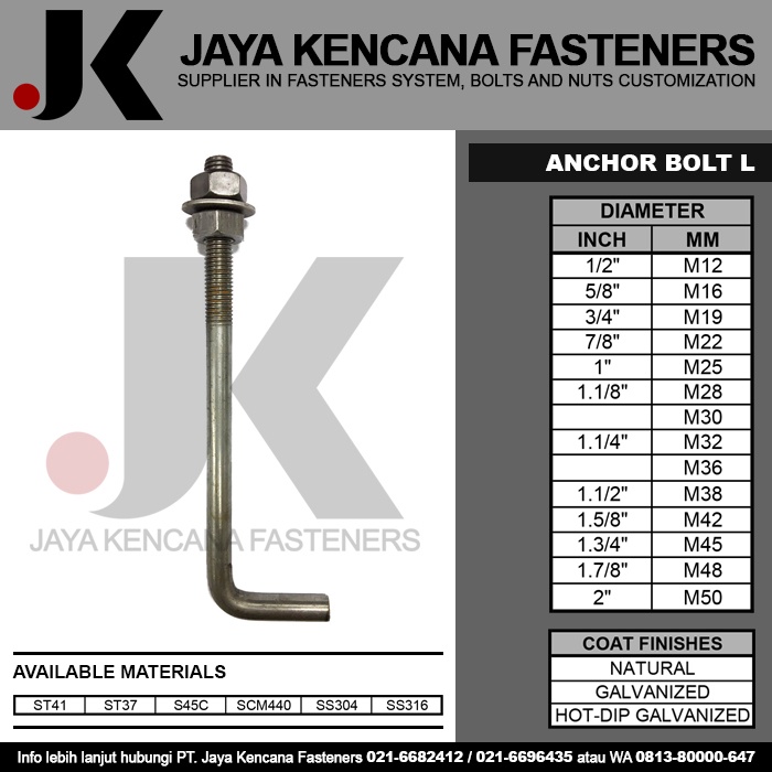 Jual Anchor Bolt L / Angkur L 3/4" (M19) X 300 mm | Shopee Indonesia